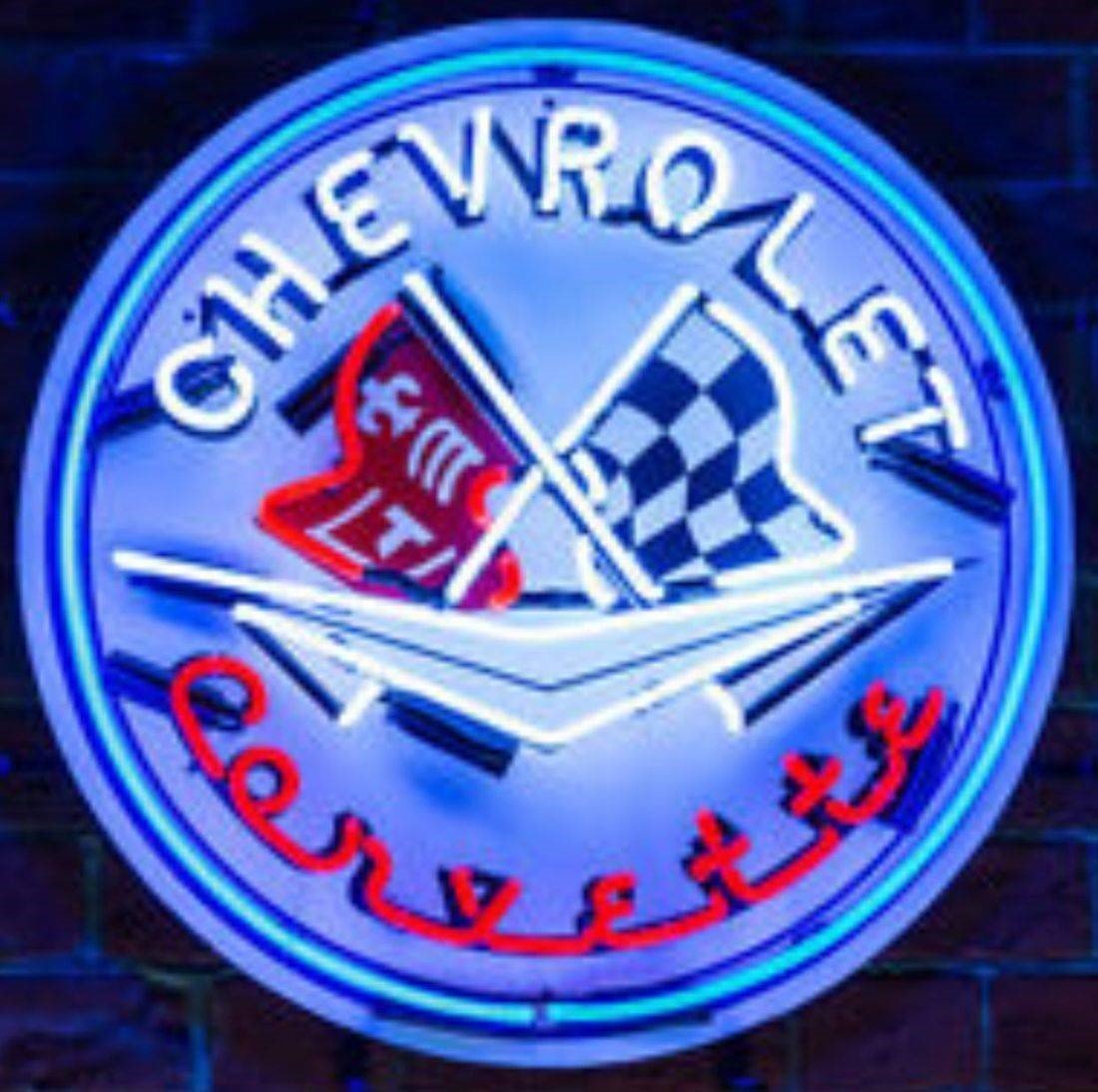 CHEVROLET CORVETTE FLAGS MEDIUM NEON – GARAGE CAVE SIGNS